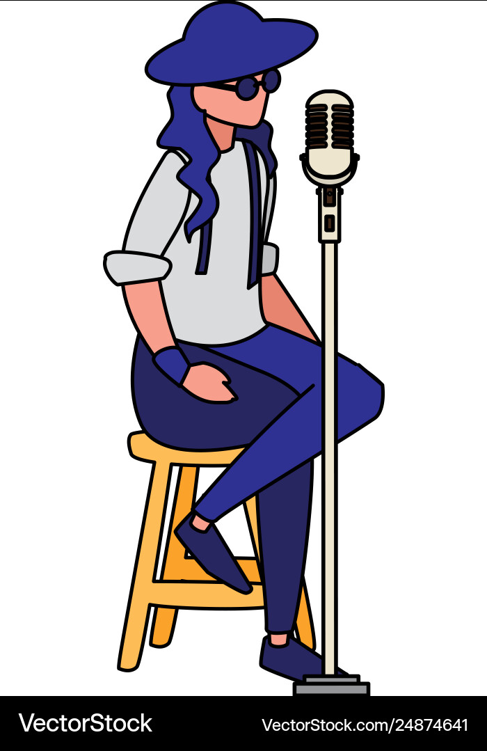 Singer with microphone character Royalty Free Vector Image