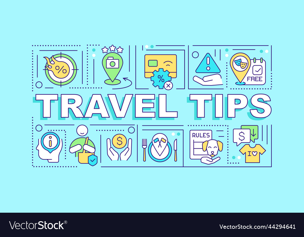 Travel tips word concepts turquoise banner Vector Image