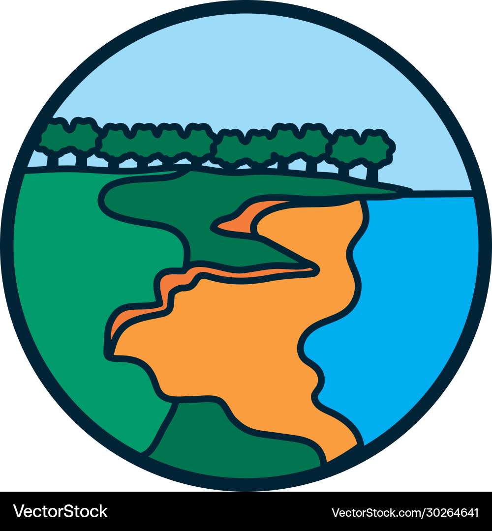 Trees and sea line fill style icon Royalty Free Vector Image