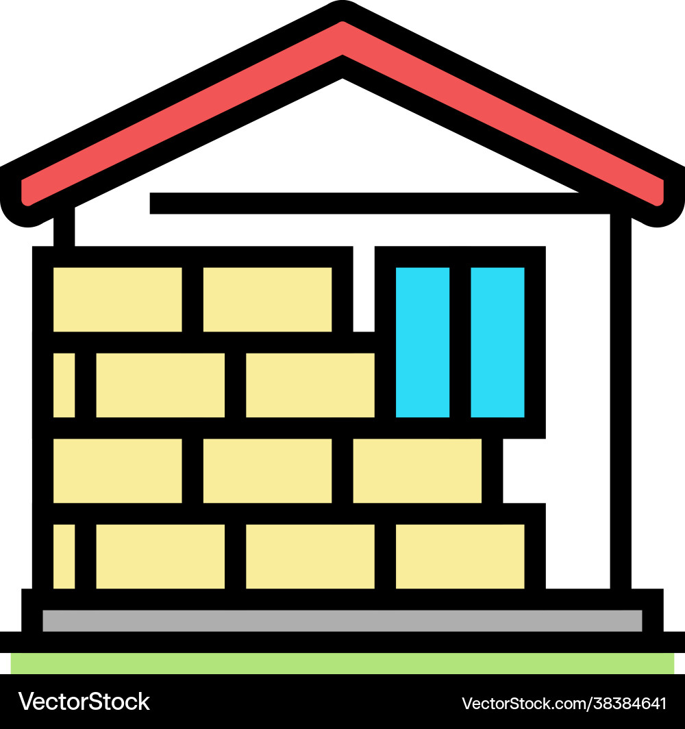 Wall insulation outside mineral wool color icon Vector Image