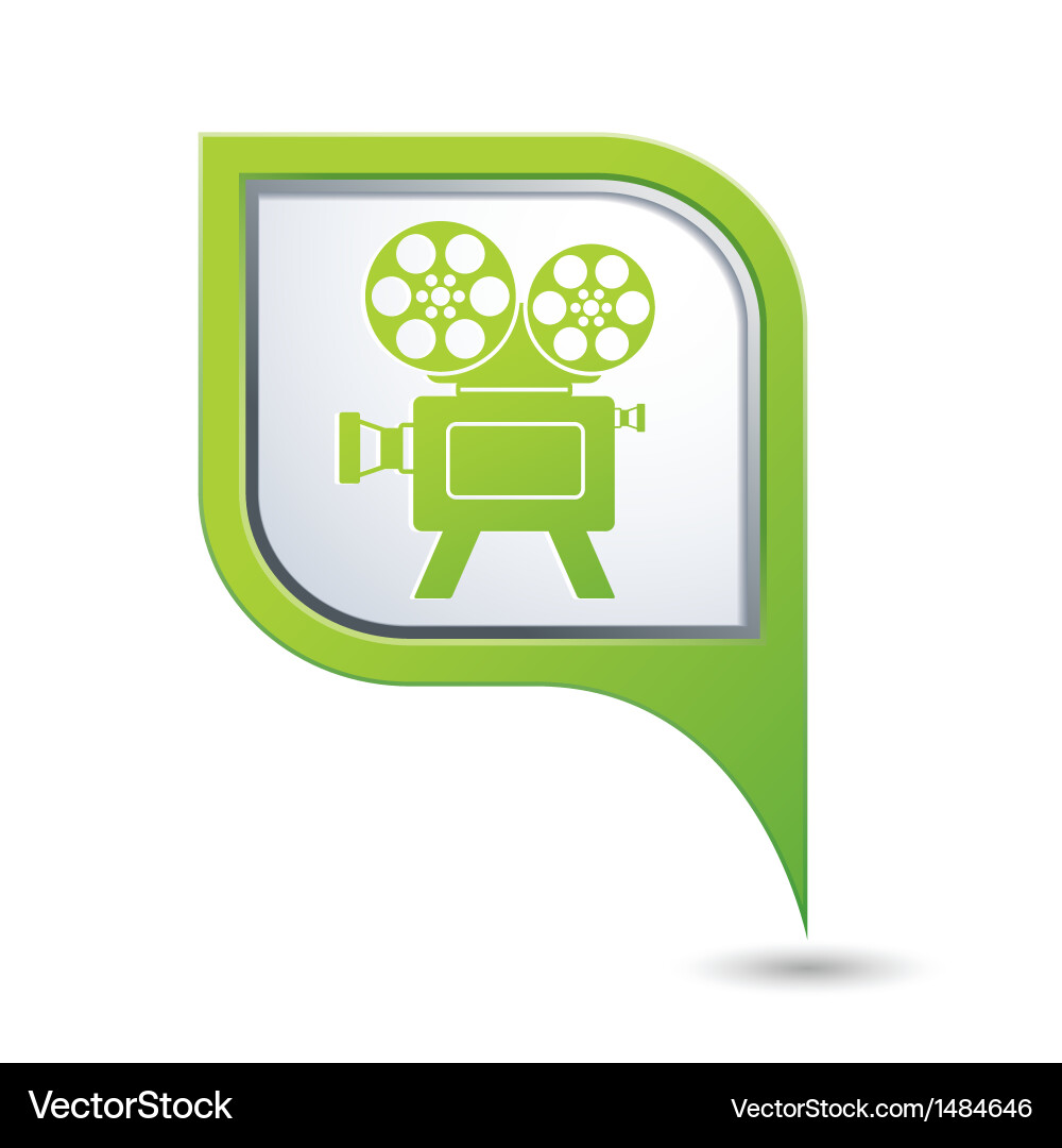 Green map pointer with cinema icon Royalty Free Vector Image