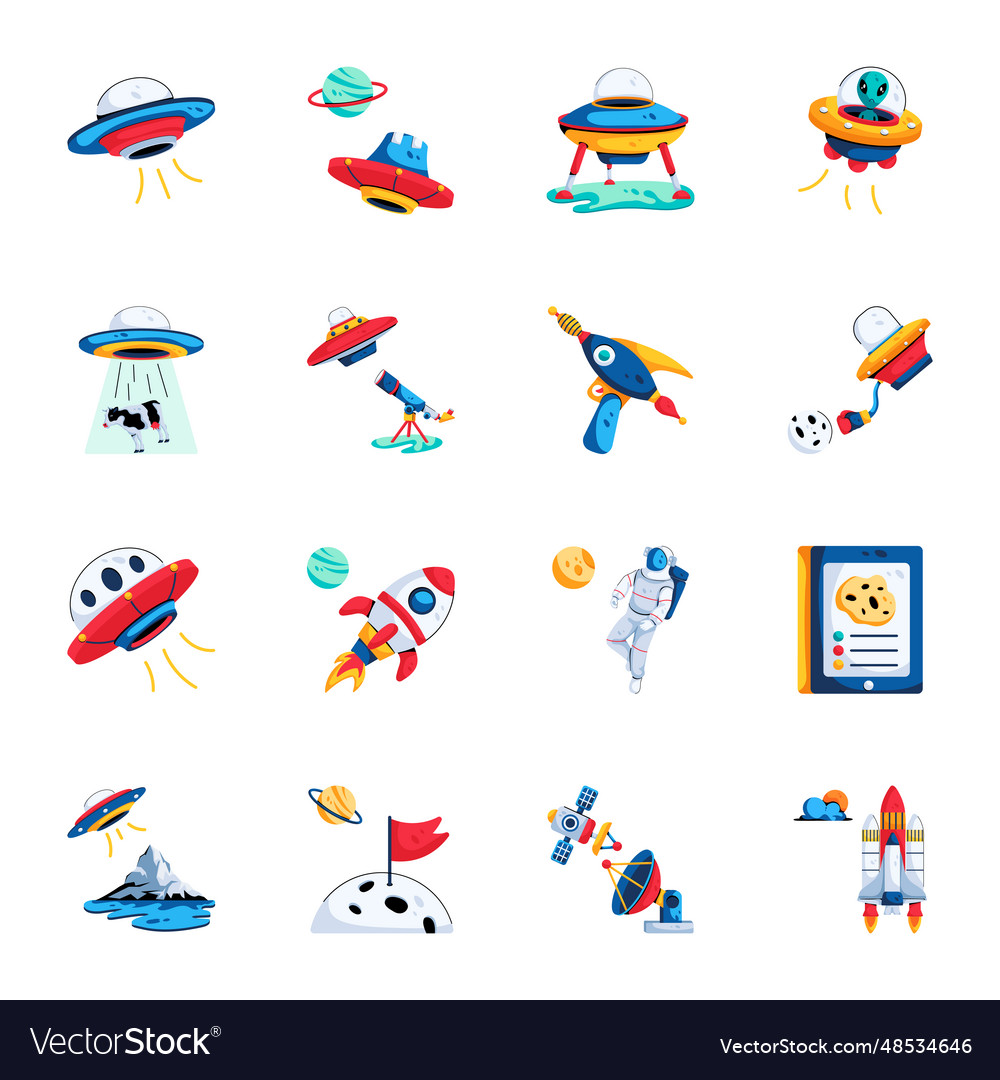 Set of space ufo flat icons Royalty Free Vector Image