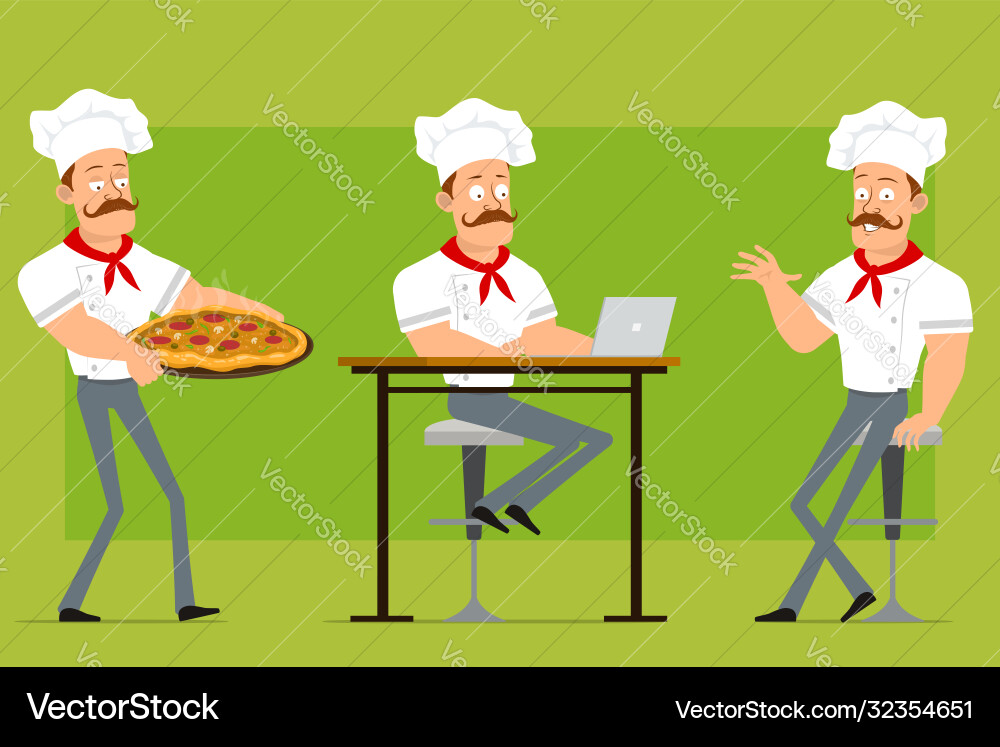 Cartoon flat strong chef cook man character set Vector Image