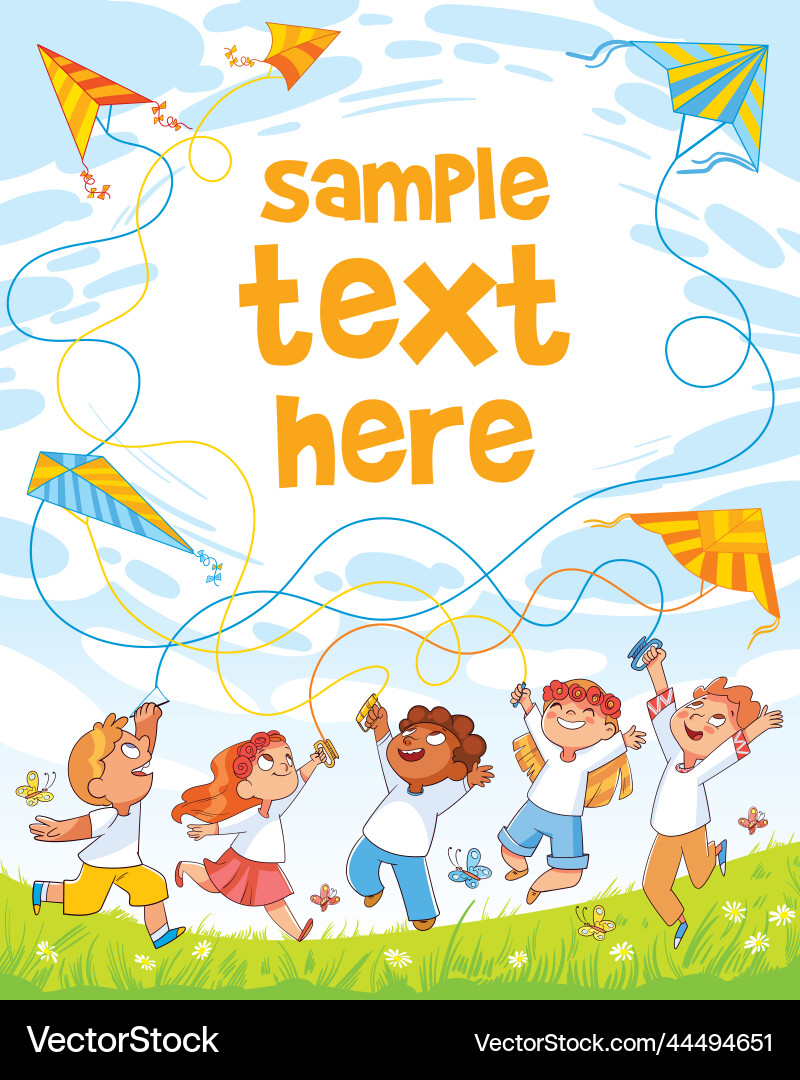 Children fly kites into the sky ready design Vector Image