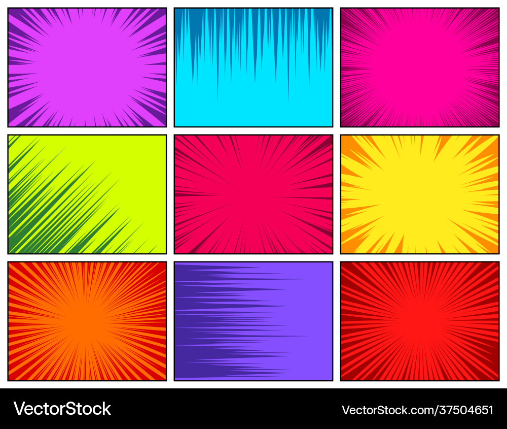 Comic book colorful radial lines collection Vector Image
