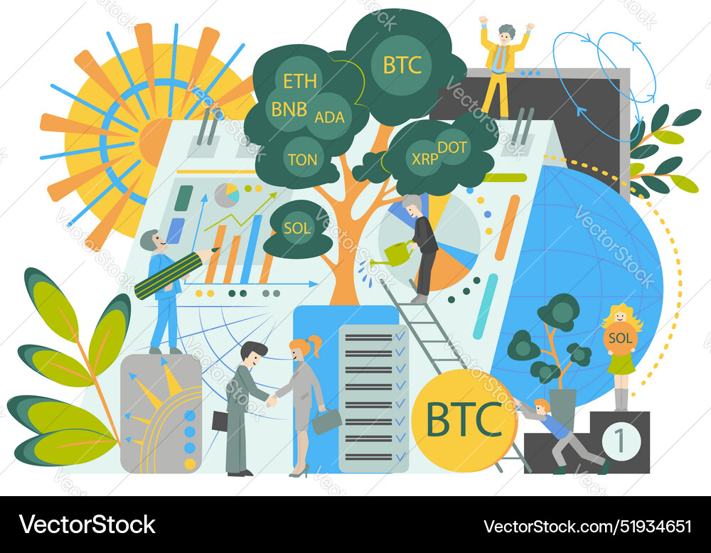 Cryptocurrency brokers and market Royalty Free Vector Image