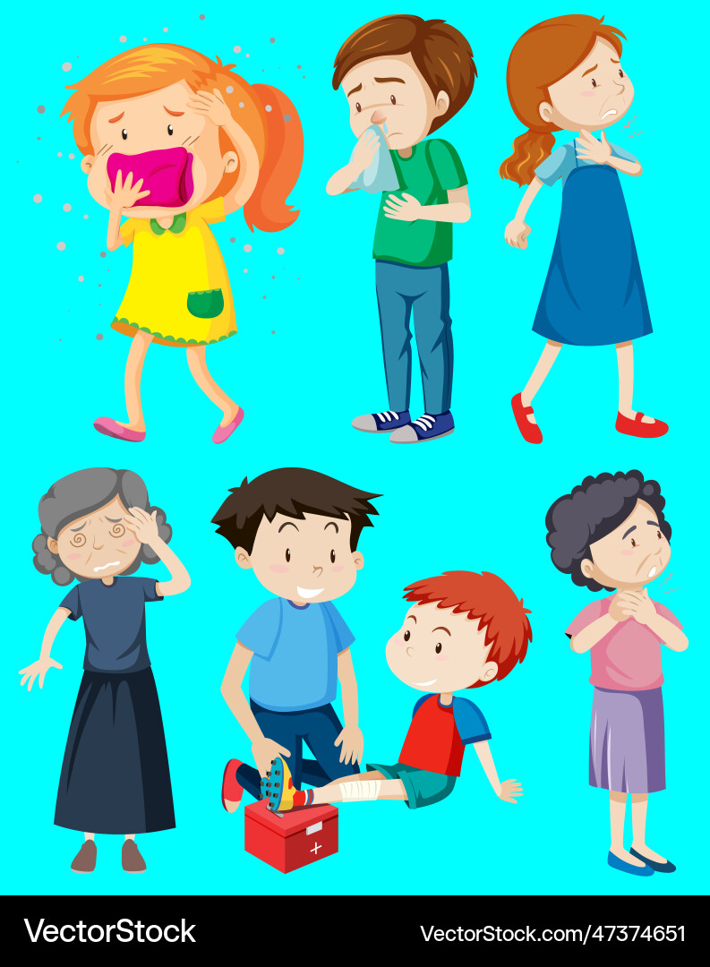 Set of sick people with different symptoms Vector Image