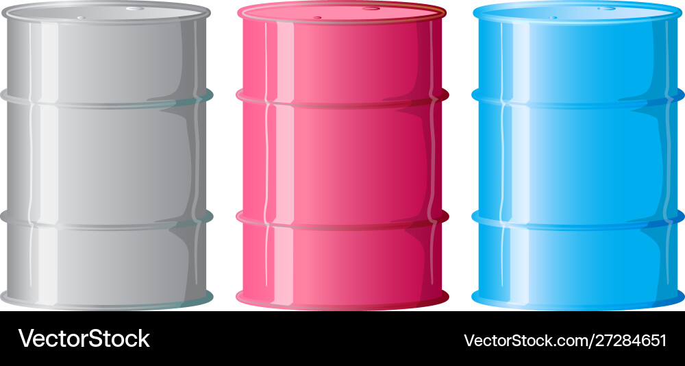 Three steel color barrels Royalty Free Vector Image