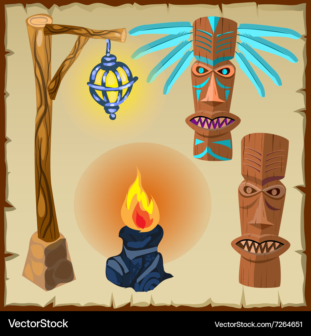 Two totems fire and lantern ancient symbols Vector Image