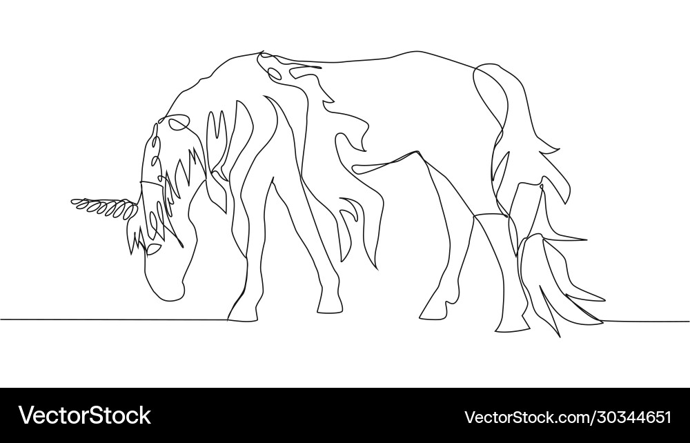 Unicorn is drawn one black line on a white Vector Image