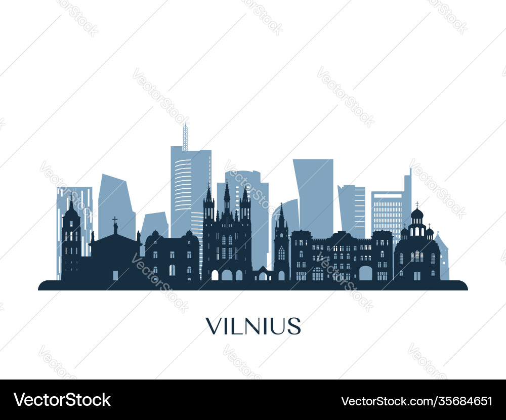 Vilnius skyline monochrome silhouette Royalty Free Vector