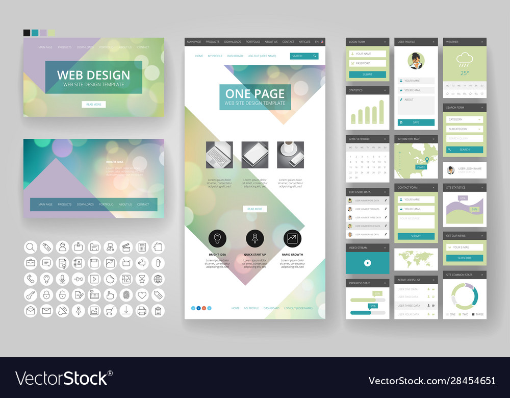 Website design template and interface elements Vector Image