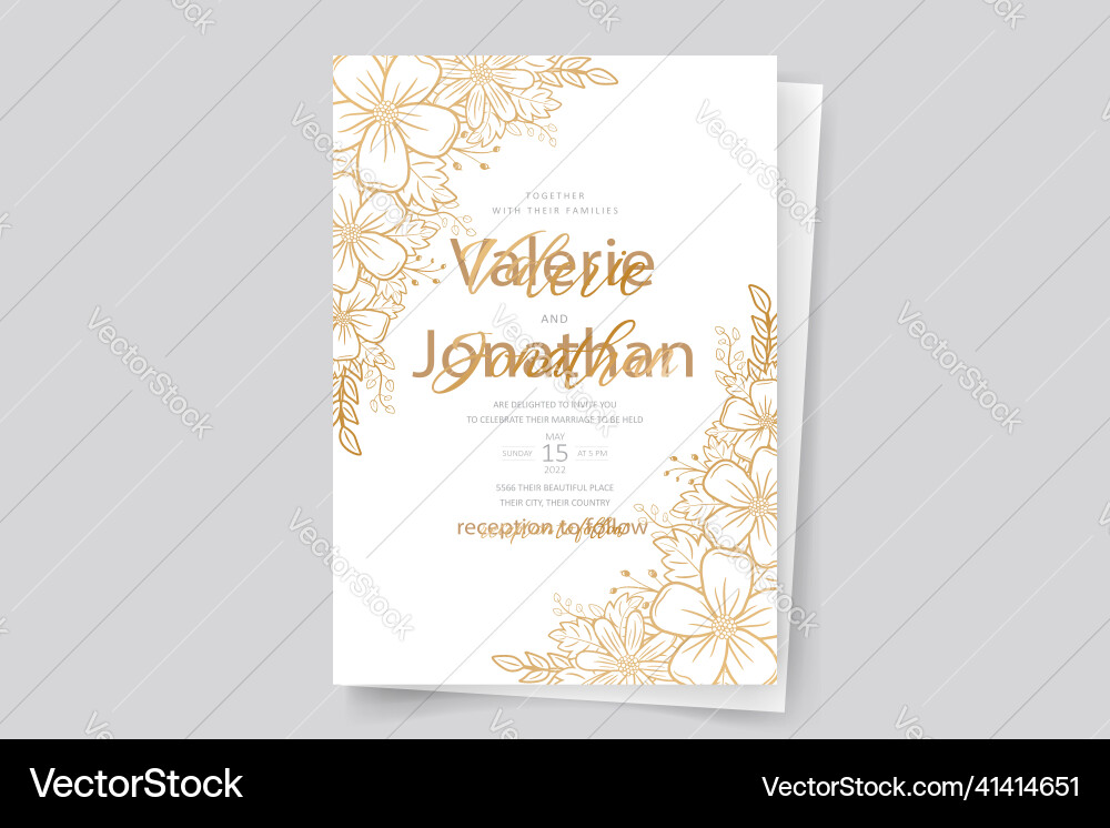 Wedding invitation template with floral outline Vector Image