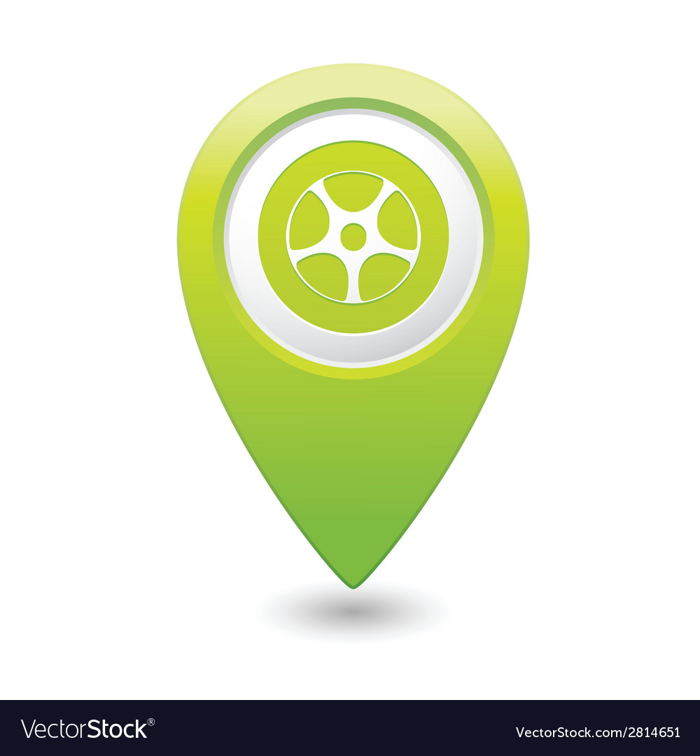 Wheel icon green map pointer Royalty Free Vector Image