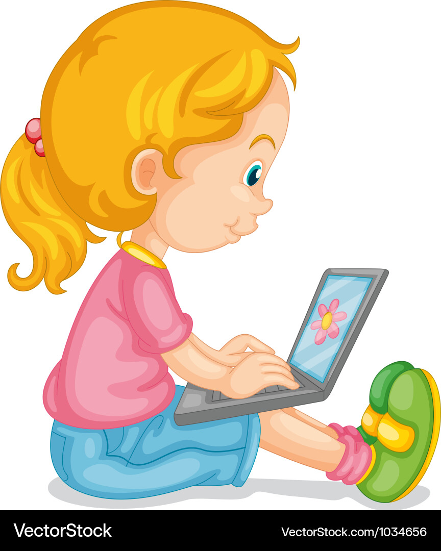 A girl and laptop Royalty Free Vector Image - VectorStock