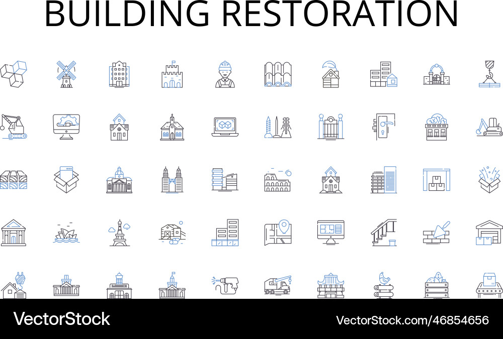 Building restoration line icons collection Vector Image
