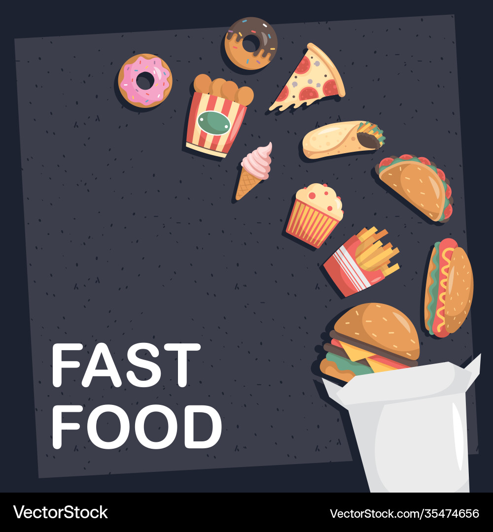 Bundle eleven fast food set icons in box Vector Image