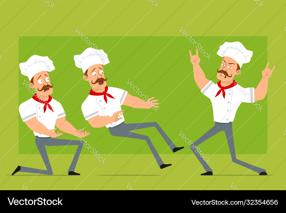 Cartoon flat strong chef cook man character set Vector Image
