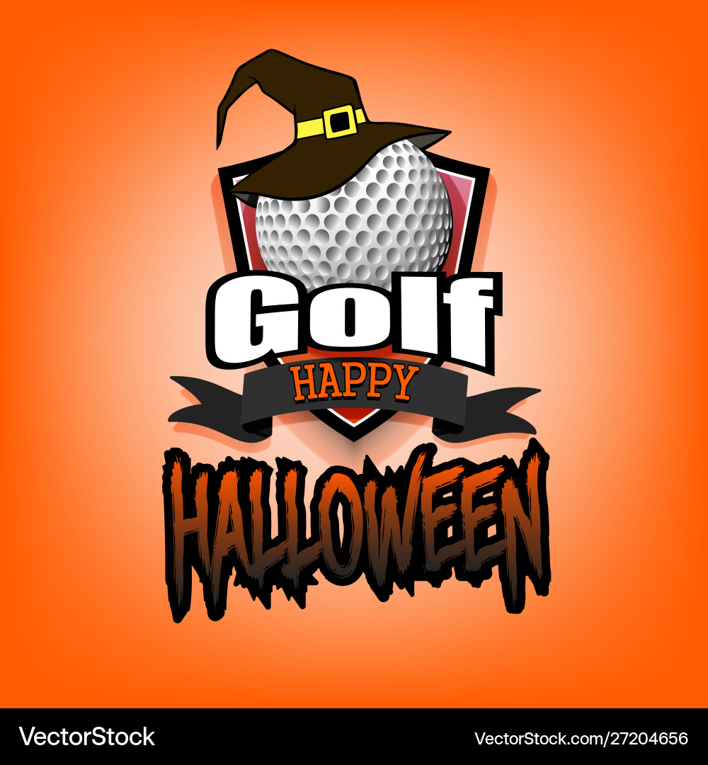 Golf ball with witch hat and happy halloween Vector Image