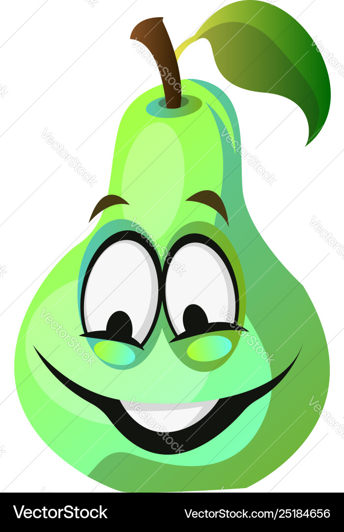 Green pear cartoon face smiling on white Vector Image