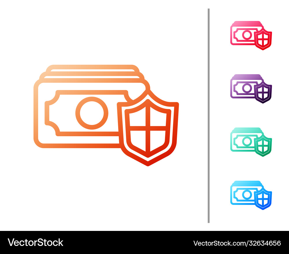 Red line money with shield icon isolated on white Vector Image