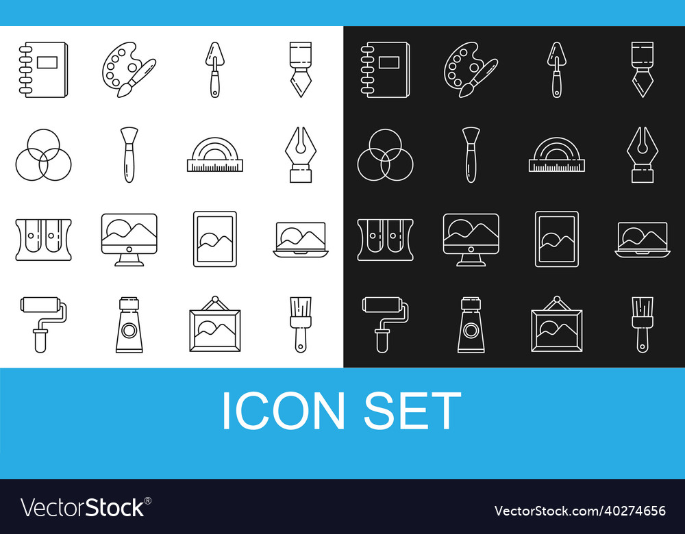 Set line paint brush laptop fountain pen nib Vector Image Set line paint brush laptop fountain pen nib Vector Image