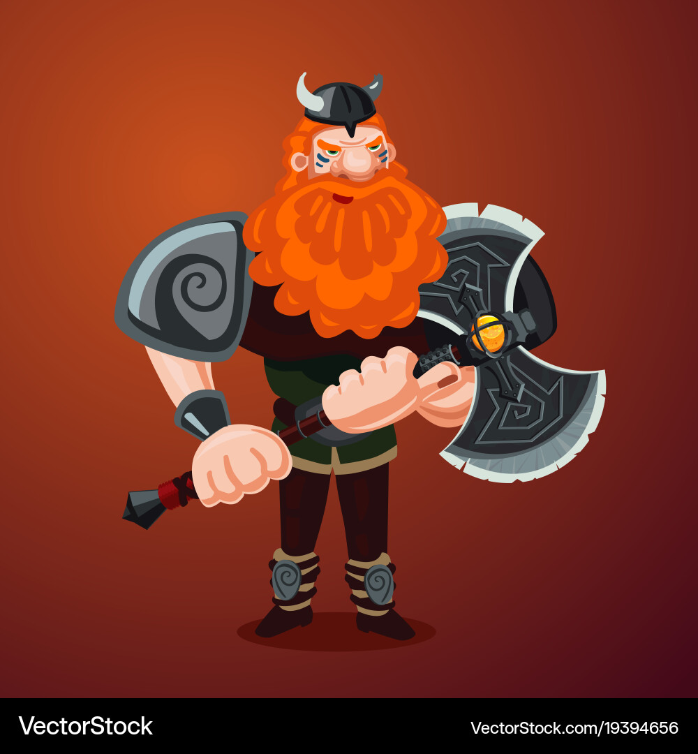 Viking with axe angry red bearded antique warrior Vector Image