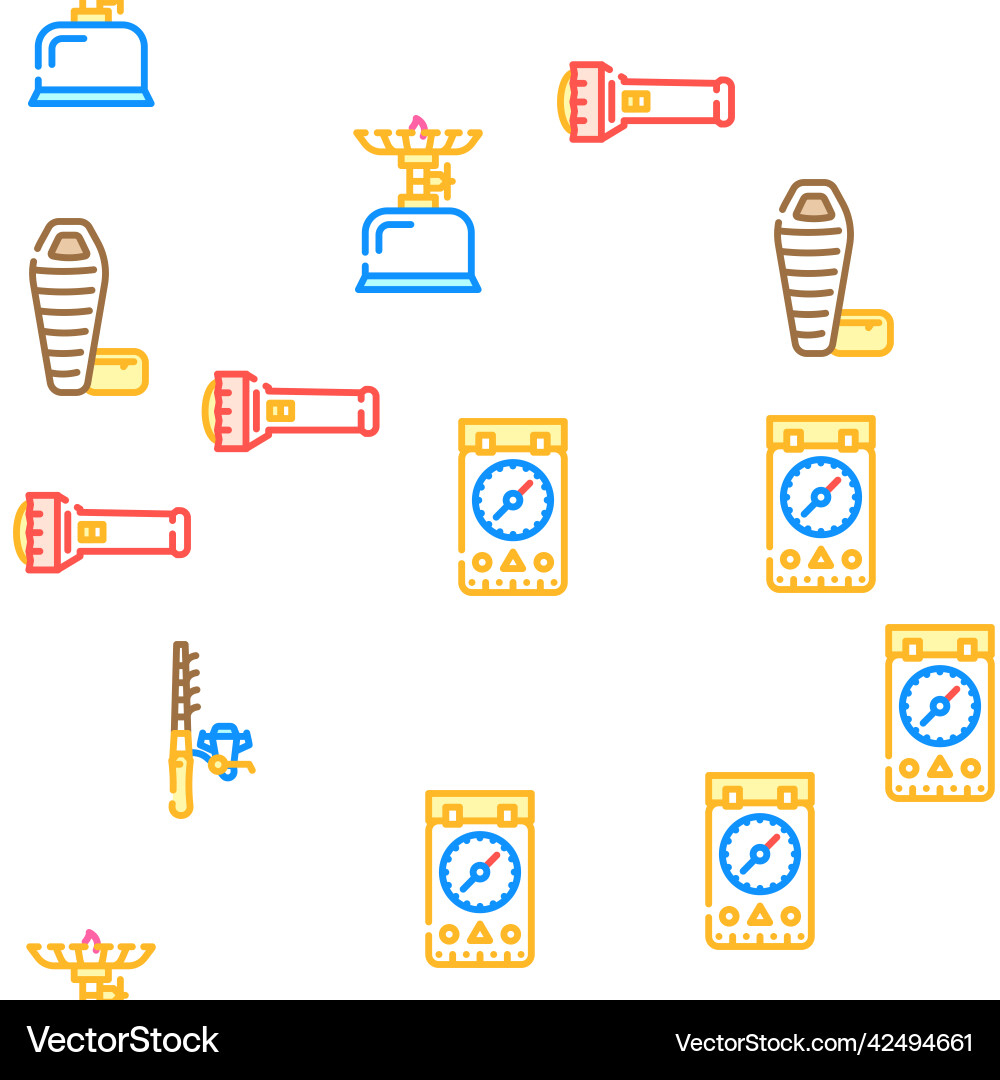 Camping hiker tool and gadget icons set Royalty Free Vector