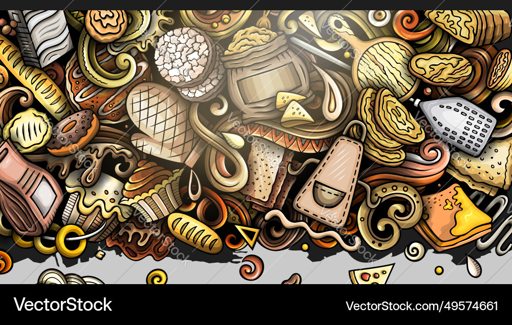 Cartoon doodle bakery banner background Royalty Free Vector