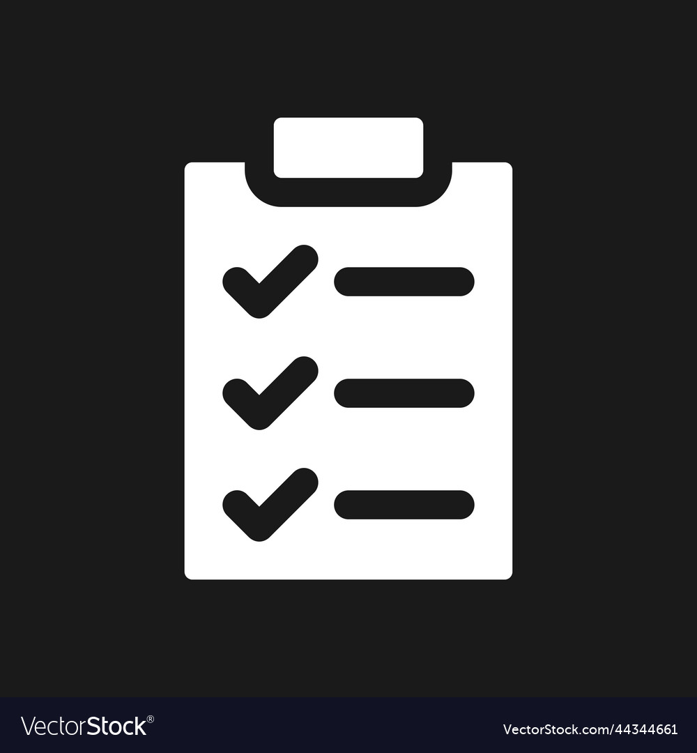 Checklist dark mode glyph ui icon Royalty Free Vector Image