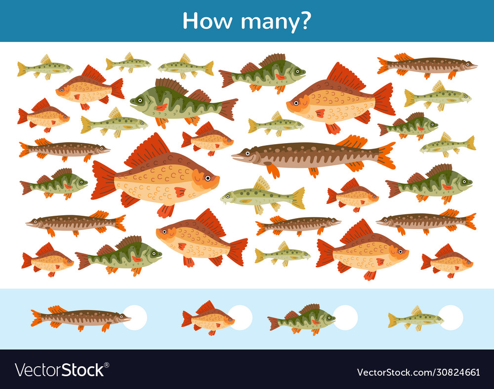 Counting children game a cartoon fish Royalty Free Vector