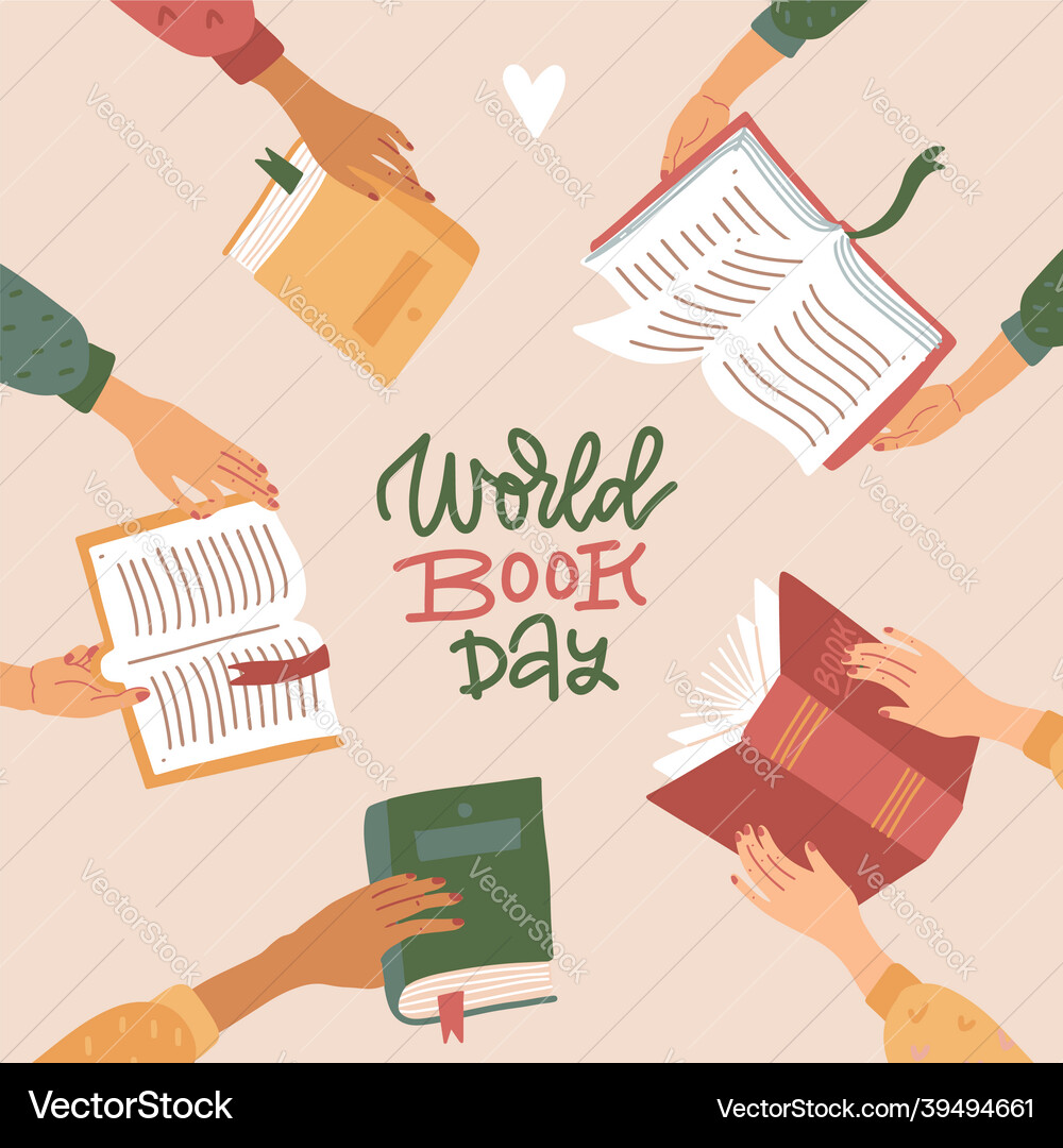World book day square banner with hand drawn Vector Image