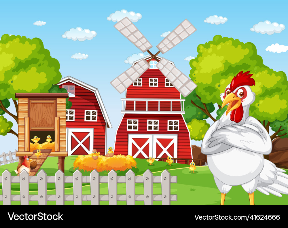 A chicken cartoon character standing in front Vector Image