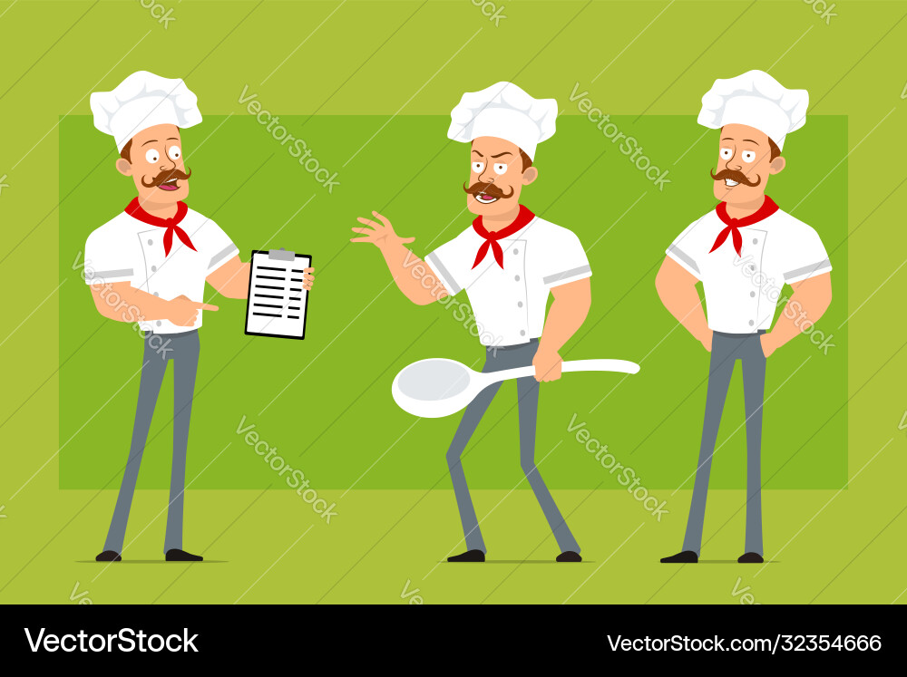 Cartoon flat strong chef cook man character set Vector Image