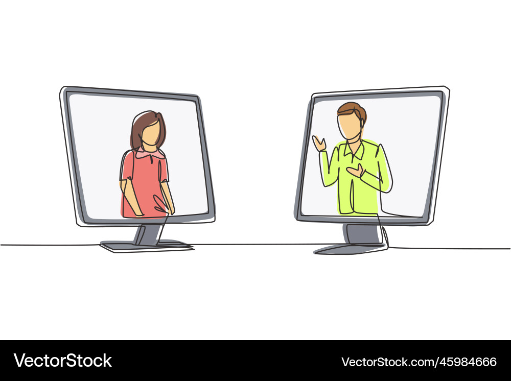 Continuous one line drawing two monitors Vector Image