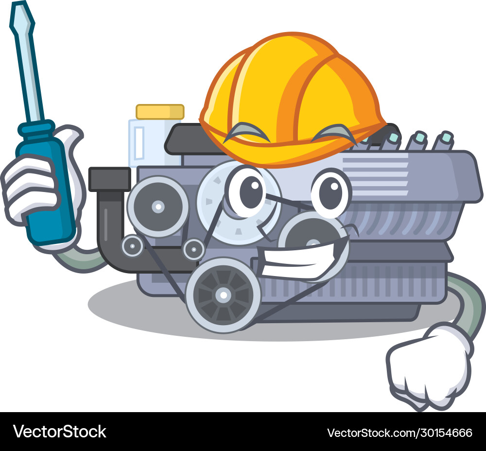 Cool automotive combustion engine in cartoon Vector Image