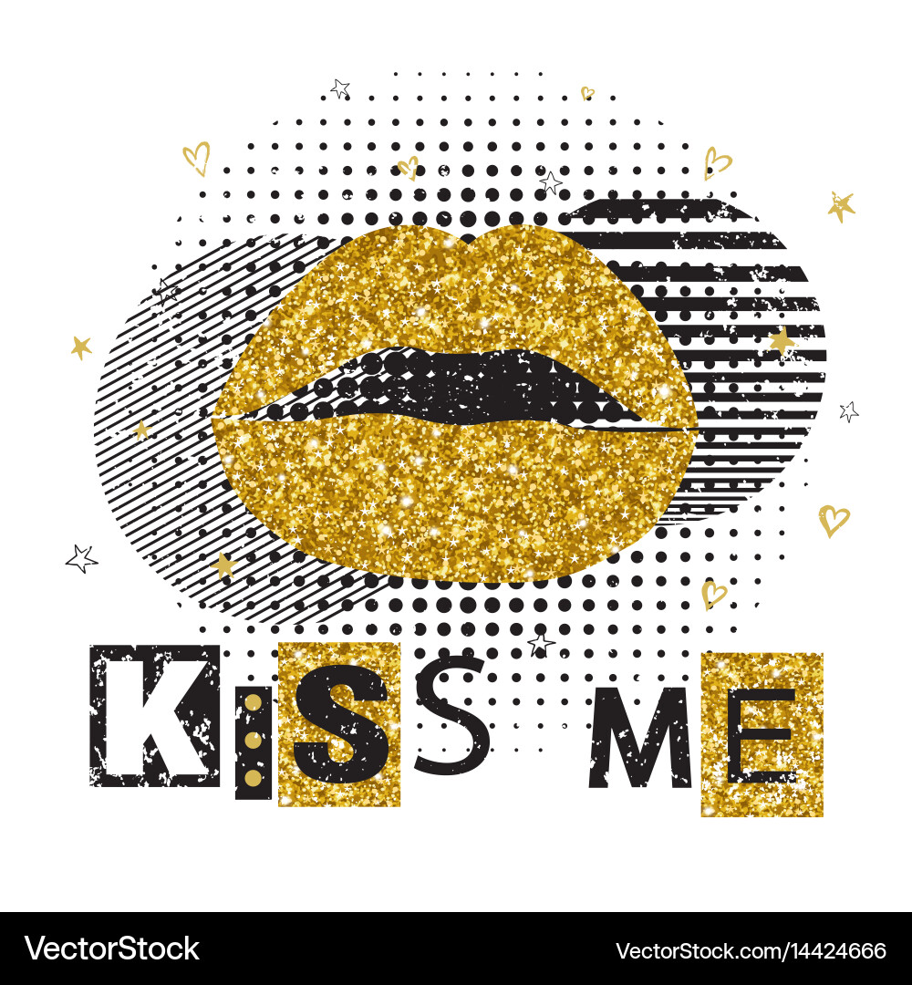 Decorative typography poster kiss me lips with Vector Image