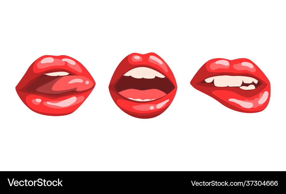 Female glossy lips collection red mouth Royalty Free Vector