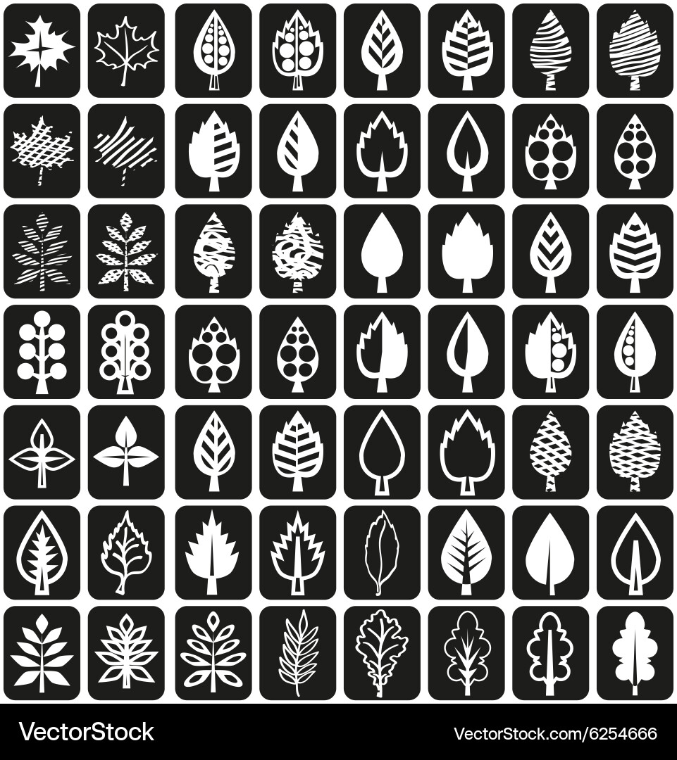 Icons tree leaves on black Royalty Free Vector Image