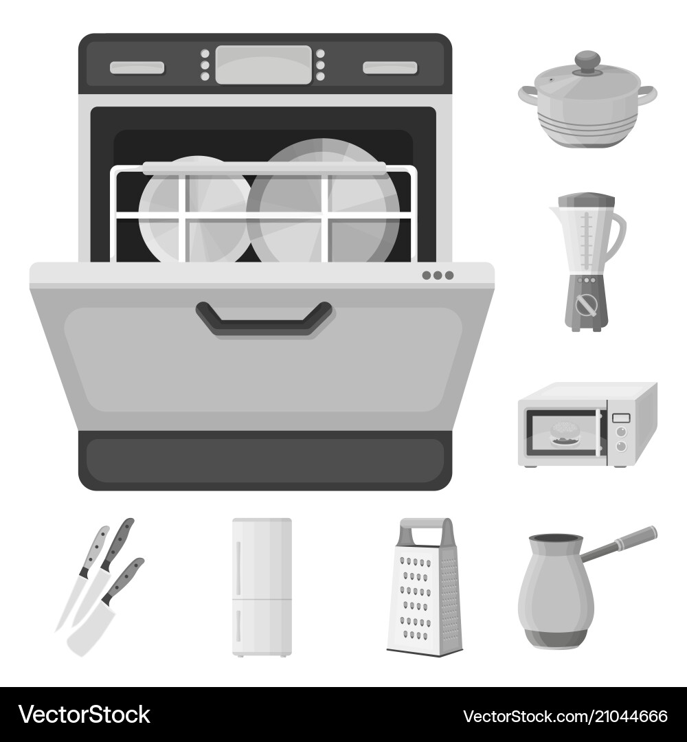Kitchen equipment monochrome icons in set Vector Image