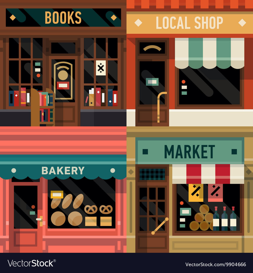 Local shops shopfront icon set Royalty Free Vector Image