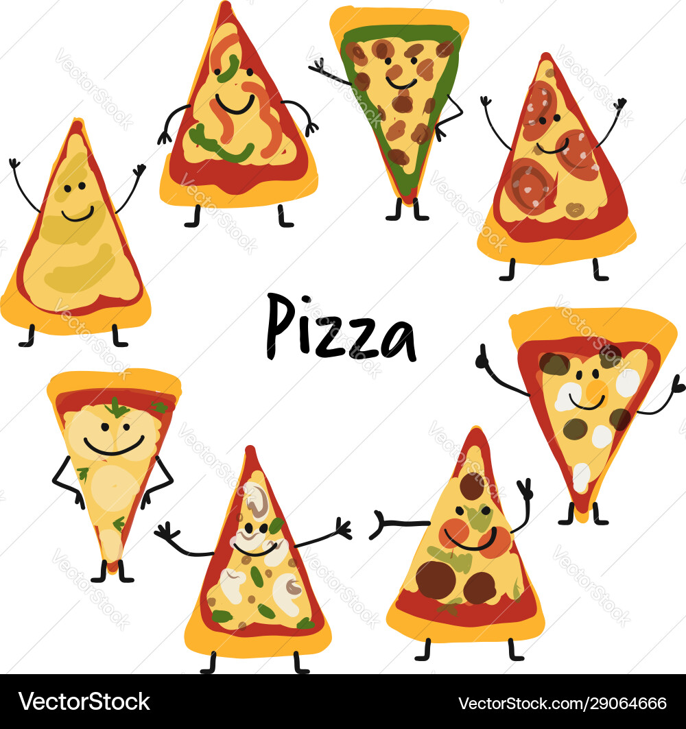 Pizza slices character set sketch for your design Vector Image