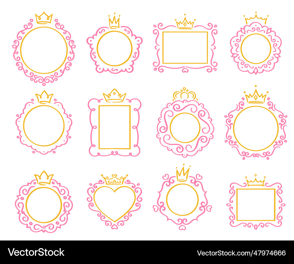 Princess frame cute crown border royal mirror Vector Image