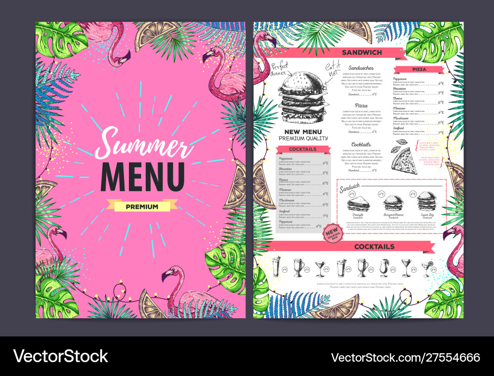Restaurant summer menu design with tropic leaves Vector Image
