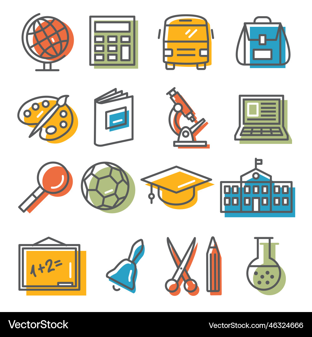 School and education icons on white background Vector Image