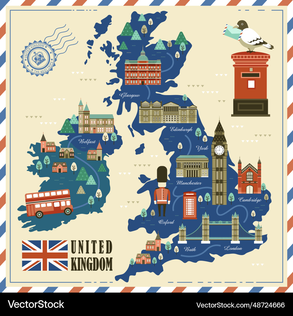 United kingdom travel map Royalty Free Vector Image