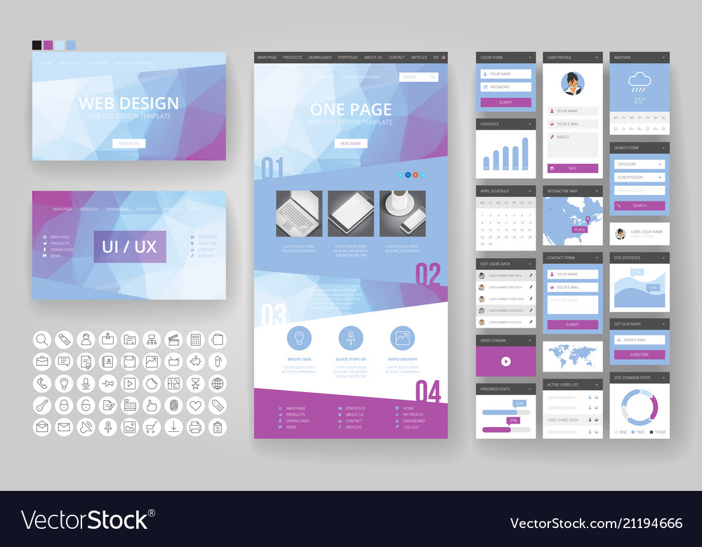 Website design template and interface elements Vector Image