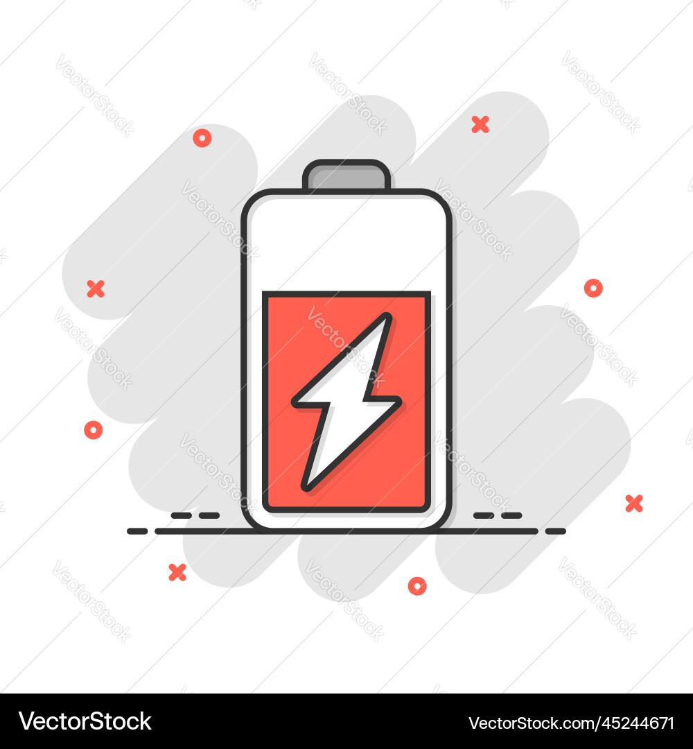 Battery icon in comic style accumulator cartoon Vector Image