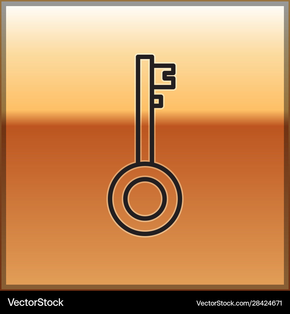 Black line pirate key icon isolated on gold Vector Image