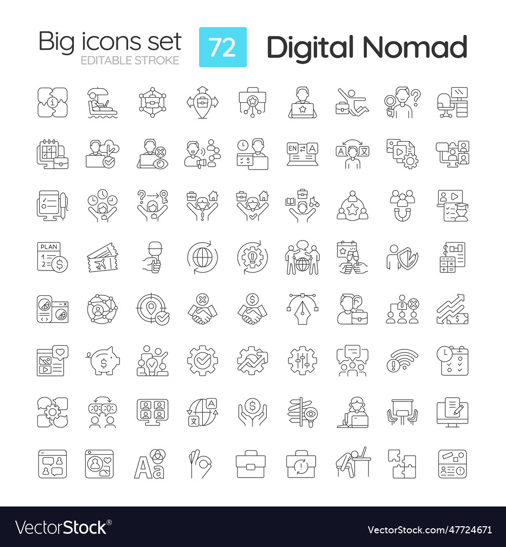 Digital nomad linear icons set Royalty Free Vector Image